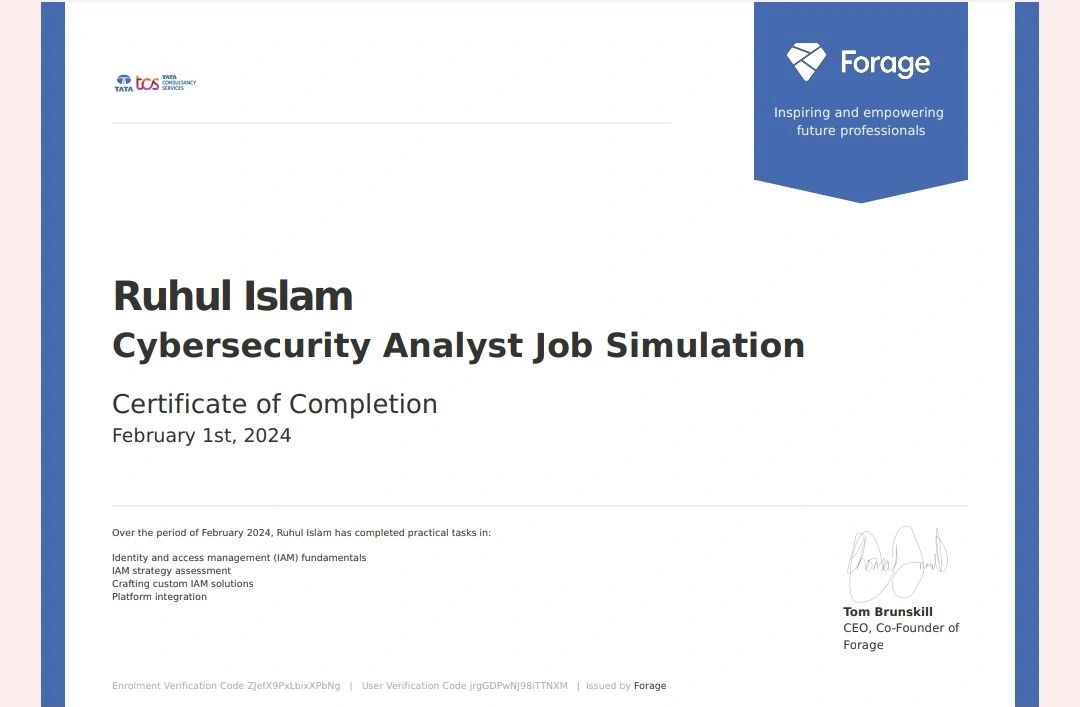 Ruhul Islam on LinkedIn: #tcs #tataconsultancyservices #forage Ruhul Islam on LinkedIn: #tcs #tataconsultancyservices #forage