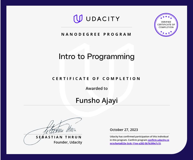 Funsho Ajayi on LinkedIn: #programming #certification # ... Funsho Ajayi on LinkedIn: #programming #certification # ...