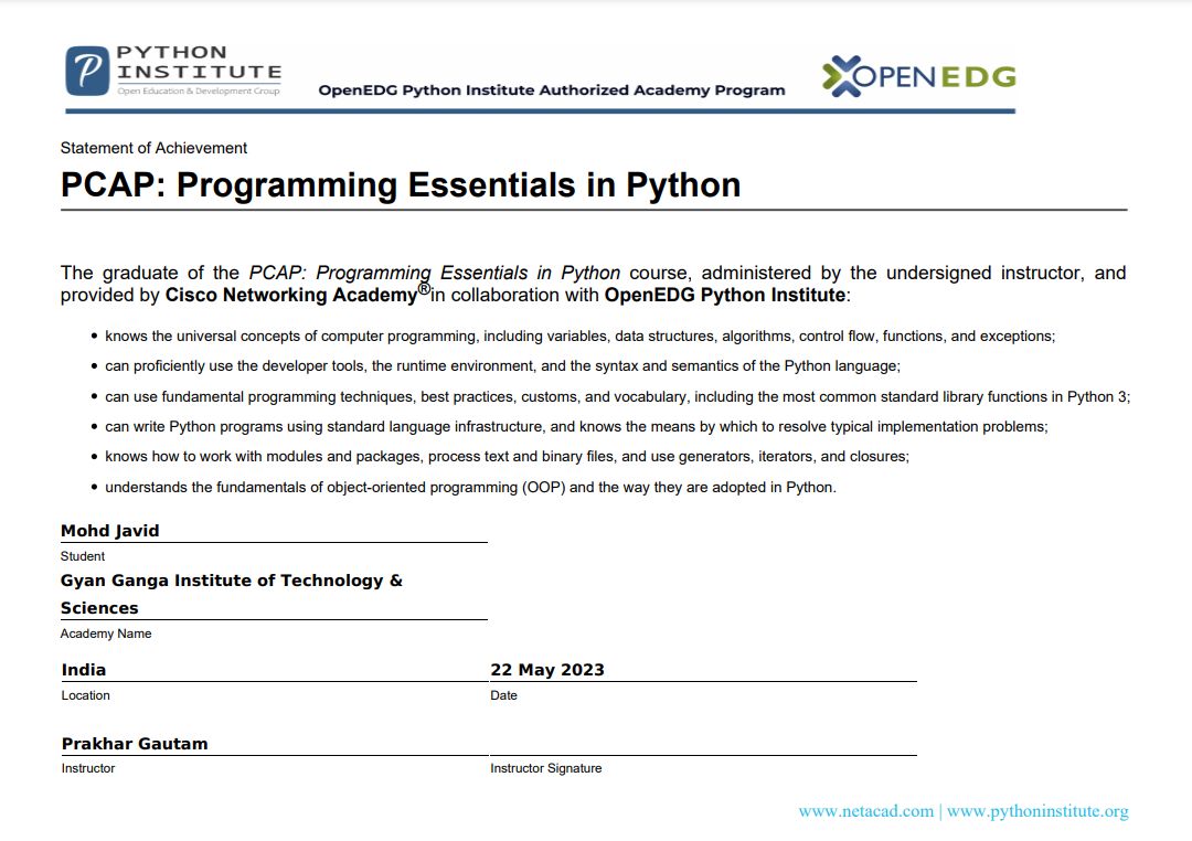 Mohd Javid on LinkedIn: #pcapcertified #pythonprogramming #techskills # ... Mohd Javid on LinkedIn: #pcapcertified #pythonprogramming #techskills # ...