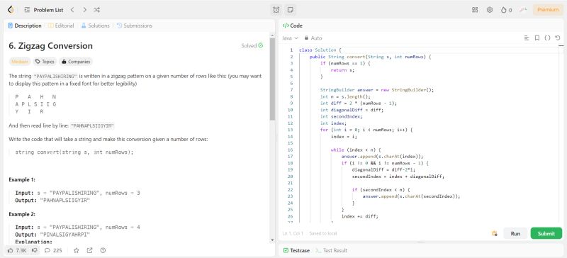 Day 4 DSA LeetCode 6. Zigzag Conversion Approach: 1) The code uses a ... Day 4 DSA LeetCode 6. Zigzag Conversion Approach: 1) The code uses a ...