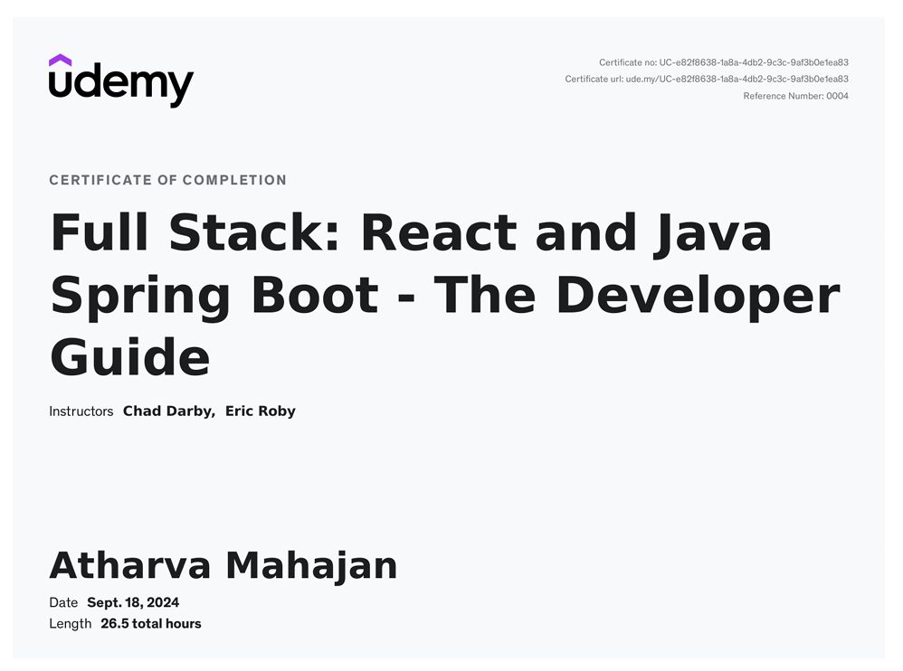 Atharva Mahajan on LinkedIn: #fullstackdevelopment #java #springboot #udemy Atharva Mahajan on LinkedIn: #fullstackdevelopment #java #springboot #udemy
