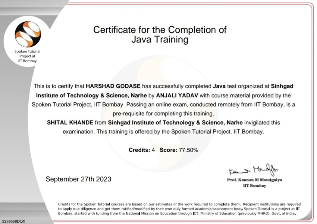 Harshad Godase on LinkedIn: #java #certification #iittraining Harshad Godase on LinkedIn: #java #certification #iittraining