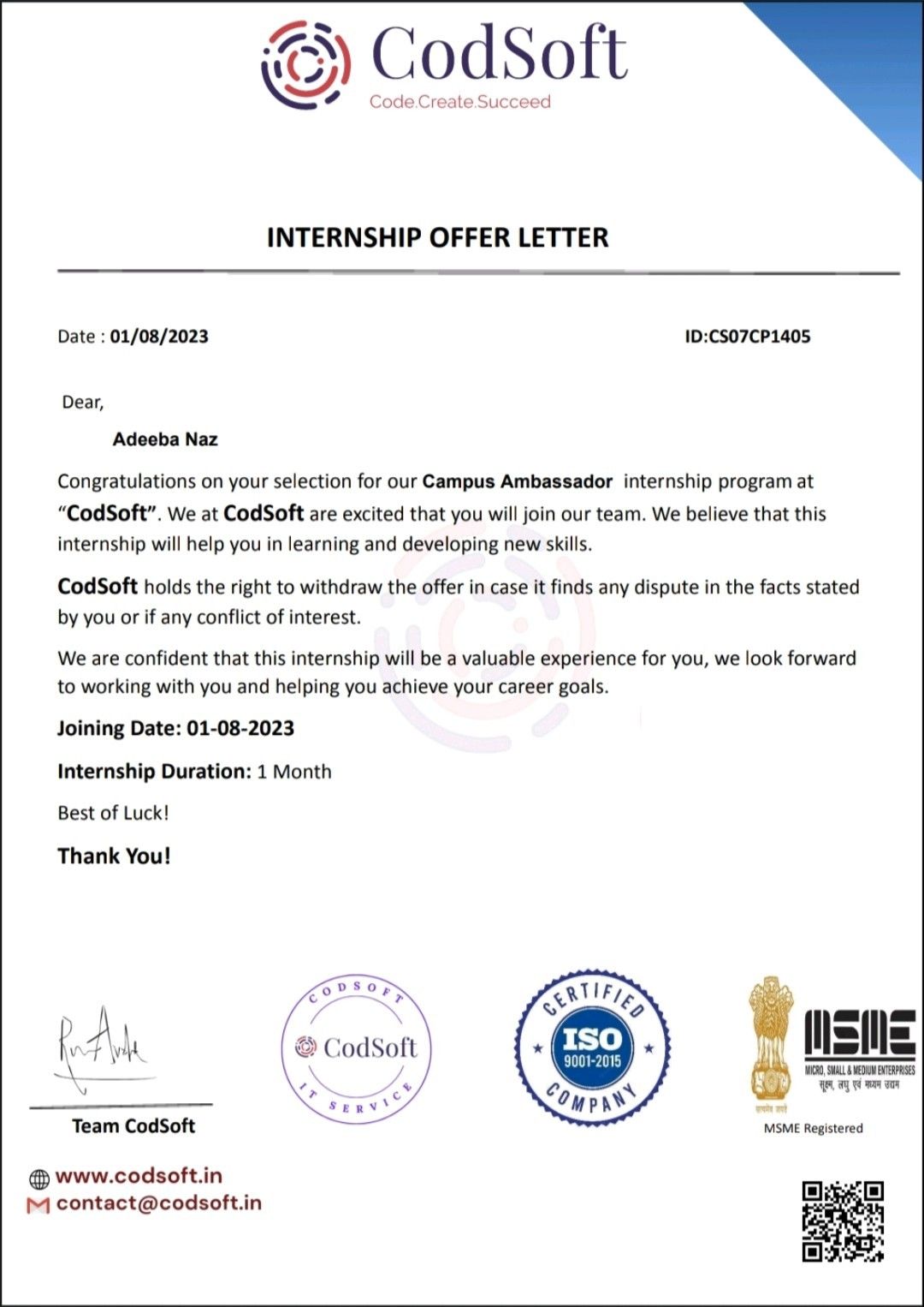 Adeeba Naz on LinkedIn: #codsoft #campusambassador #techenthusiast # ... Adeeba Naz on LinkedIn: #codsoft #campusambassador #techenthusiast # ...