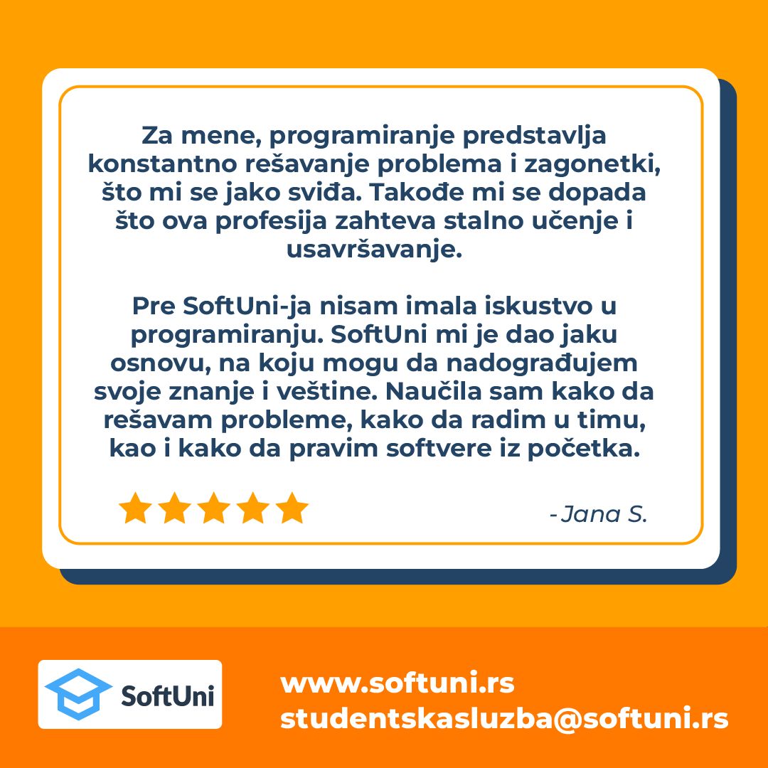 SoftUni Srbija on LinkedIn: #softuni #komentar #testimonial #polaznik # ... SoftUni Srbija on LinkedIn: #softuni #komentar #testimonial #polaznik # ...