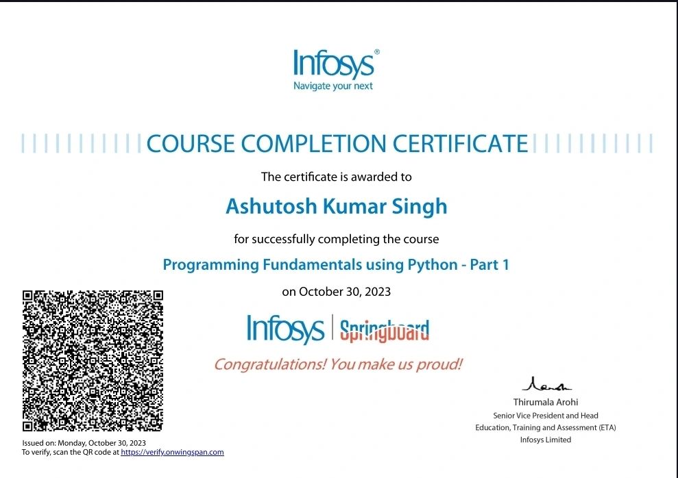 Ashutosh Kumar Singh on LinkedIn: #infosysspringboard #engineering # ... Ashutosh Kumar Singh on LinkedIn: #infosysspringboard #engineering # ...