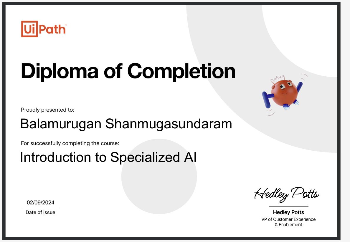 Specialized AI · Document Understanding, · AI Center,… | Balamurugan ... Specialized AI · Document Understanding, · AI Center,… | Balamurugan ...