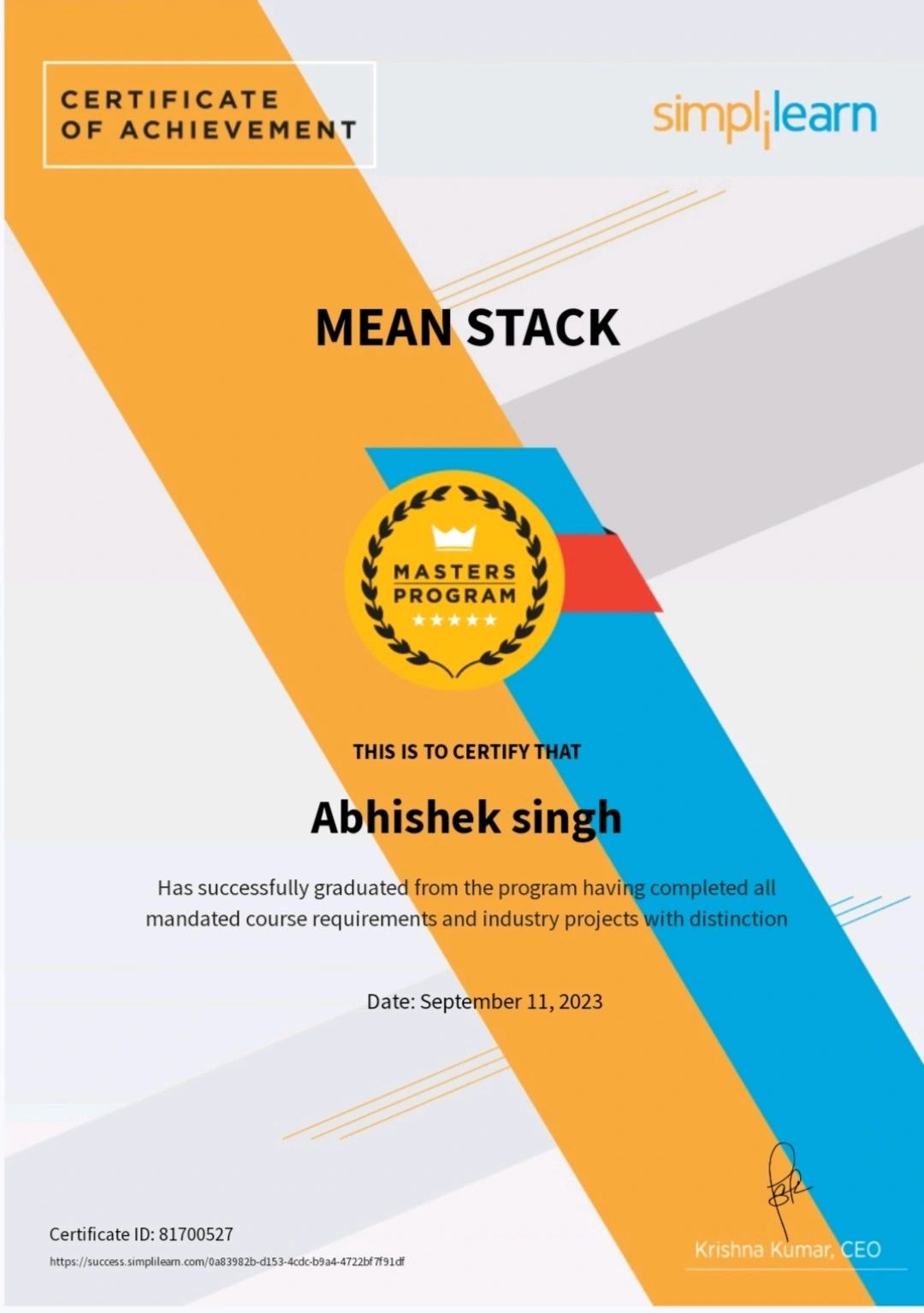 Abhishek Singh on LinkedIn: #fullstackdeveloper #simplilearngraduate Abhishek Singh on LinkedIn: #fullstackdeveloper #simplilearngraduate