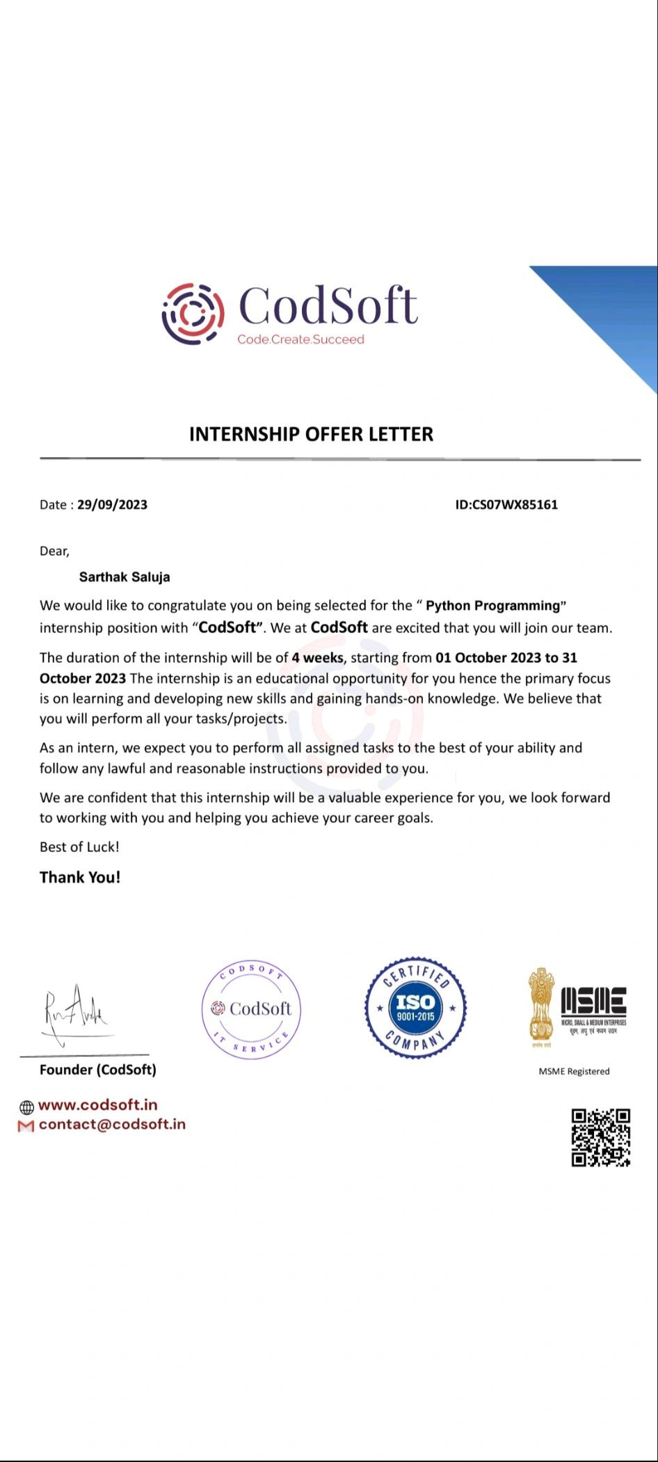 SARTHAK SALUJA on LinkedIn: #codsoft SARTHAK SALUJA on LinkedIn: #codsoft