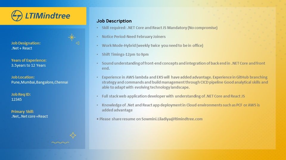 Sowmini Liladiya on LinkedIn: #ltimindtree #dotnetcore #reactjs # ... Sowmini Liladiya on LinkedIn: #ltimindtree #dotnetcore #reactjs # ...