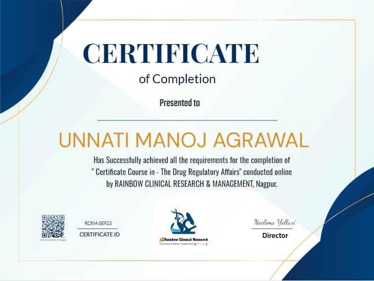 Graduated with Drug Regulatory Affairs Certification | Unnati Agrawal ... Graduated with Drug Regulatory Affairs Certification | Unnati Agrawal ...