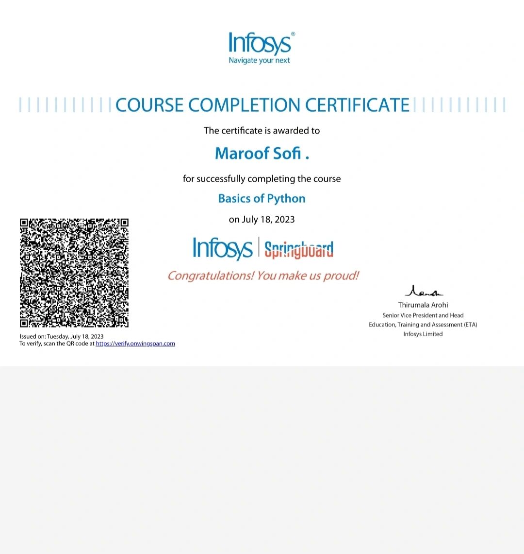 Maroof Sofi on LinkedIn: Certificate Of Completion Basics Of Python Maroof Sofi on LinkedIn: Certificate Of Completion Basics Of Python
