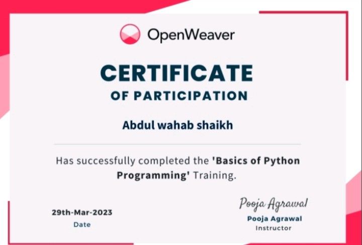 Abdul wahab Shaikh on LinkedIn: #python #certificate #learningjourney Abdul wahab Shaikh on LinkedIn: #python #certificate #learningjourney
