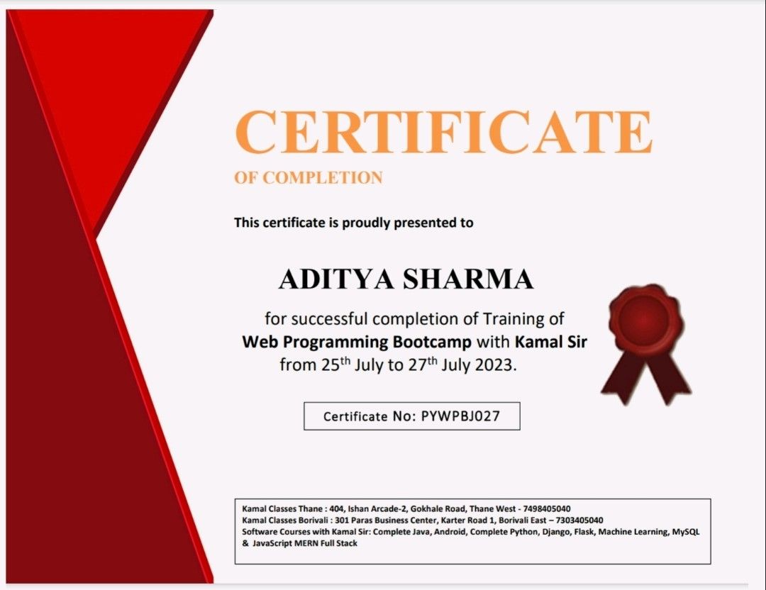 Aditya Sharma on LinkedIn: Completed the Training of Web Programming ... Aditya Sharma on LinkedIn: Completed the Training of Web Programming ...