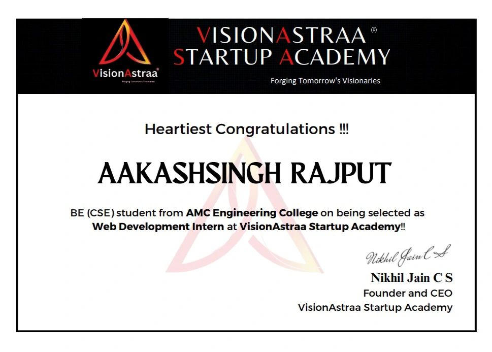 Aakash Rajput on LinkedIn: #internship #visionastraa Aakash Rajput on LinkedIn: #internship #visionastraa
