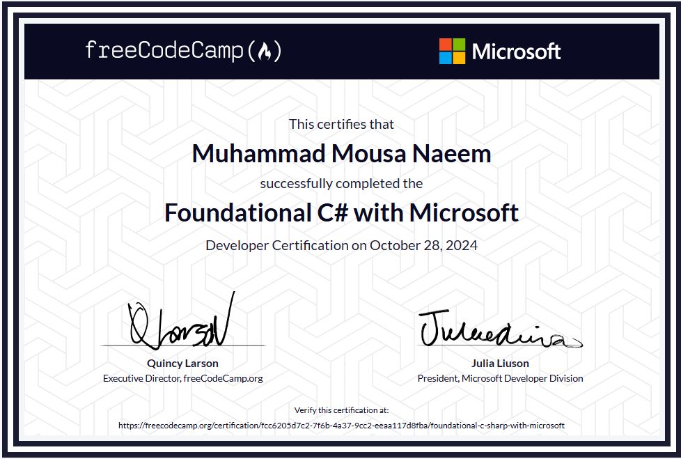 Muhammad Mousa Naeem on LinkedIn: #microsoftcertification #csharp # ... Muhammad Mousa Naeem on LinkedIn: #microsoftcertification #csharp # ...