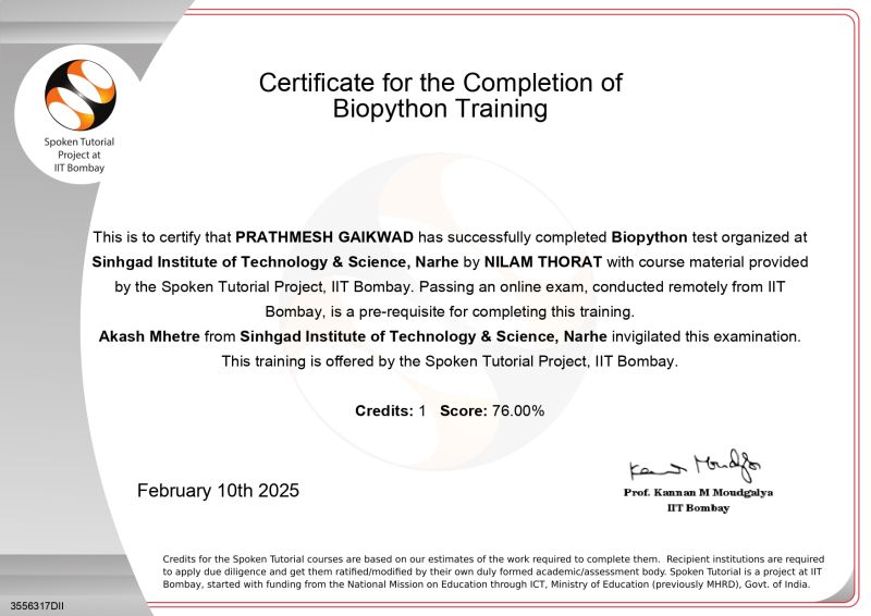 #biopython #iitbombay #spokentutorial #bioinformatics… | Prathmesh Gaikwad #biopython #iitbombay #spokentutorial #bioinformatics… | Prathmesh Gaikwad