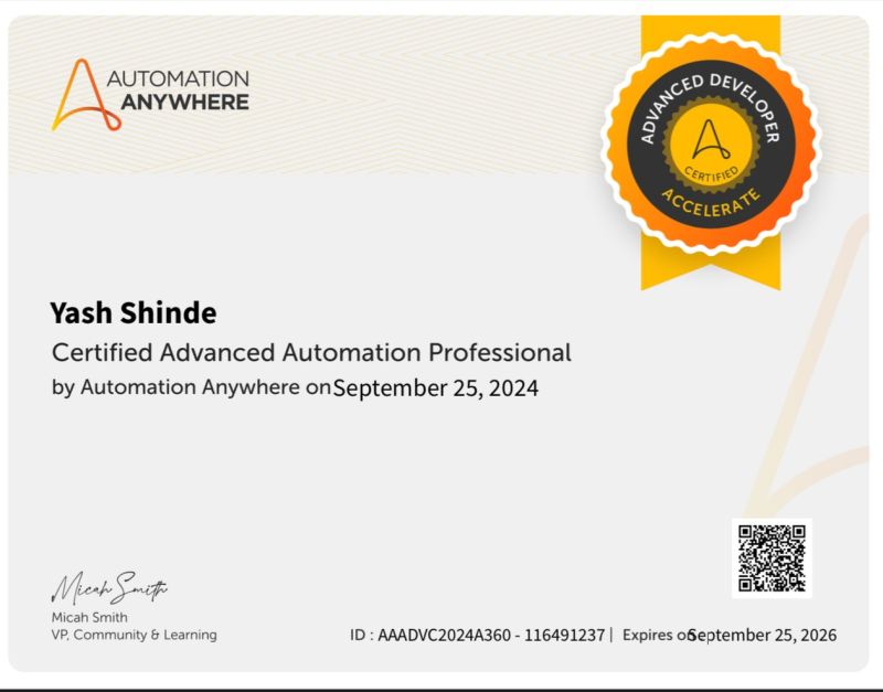 Yash Shinde on LinkedIn: #automationanywhere Yash Shinde on LinkedIn: #automationanywhere