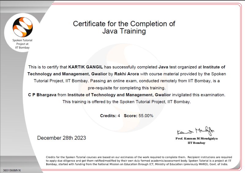 Completed Java training by Spoken Tutorial | Kartik Gangil posted on ... Completed Java training by Spoken Tutorial | Kartik Gangil posted on ...