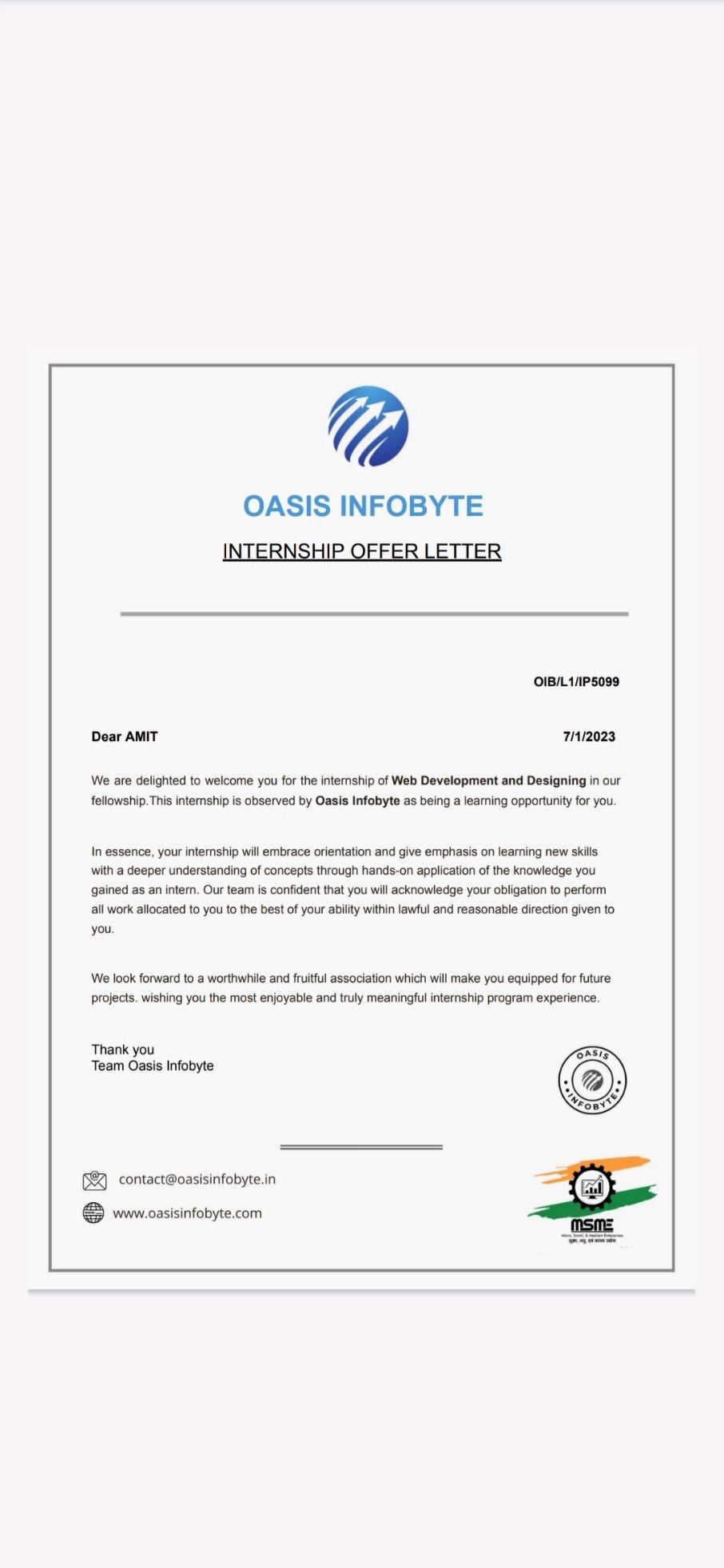 Amit Gupta on LinkedIn: #intership #oasisinfobyte #webdevelopment Amit Gupta on LinkedIn: #intership #oasisinfobyte #webdevelopment