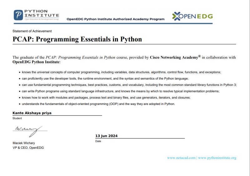 Kante Akshaya priya on LinkedIn: #certificate #python Kante Akshaya priya on LinkedIn: #certificate #python
