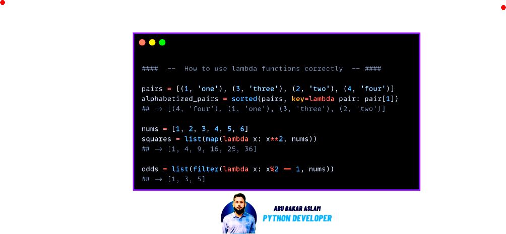 Abu Bakar Aslam on LinkedIn: Python PRO Tip: How to use Lambda ... Abu Bakar Aslam on LinkedIn: Python PRO Tip: How to use Lambda ...