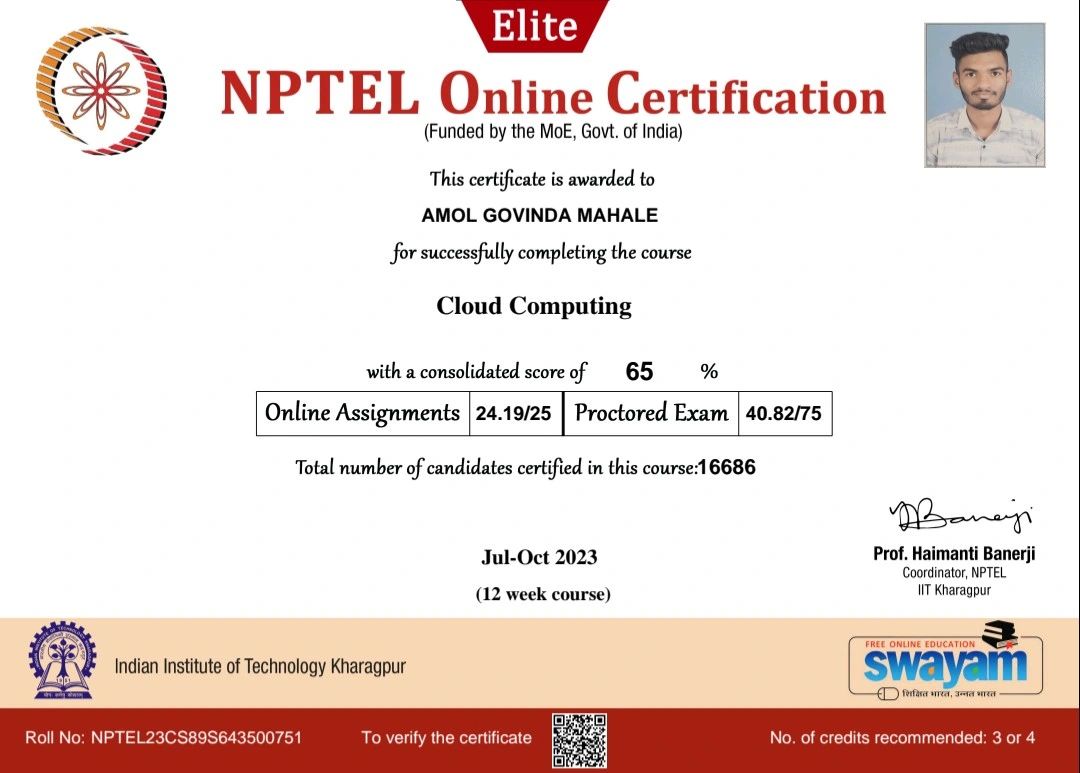 Amol Mahale on LinkedIn: #cloudcomputing #nptel #certificationachieved Amol Mahale on LinkedIn: #cloudcomputing #nptel #certificationachieved
