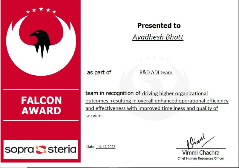 Avadhesh Bhatt on LinkedIn: #falcon #recognition #award Avadhesh Bhatt on LinkedIn: #falcon #recognition #award