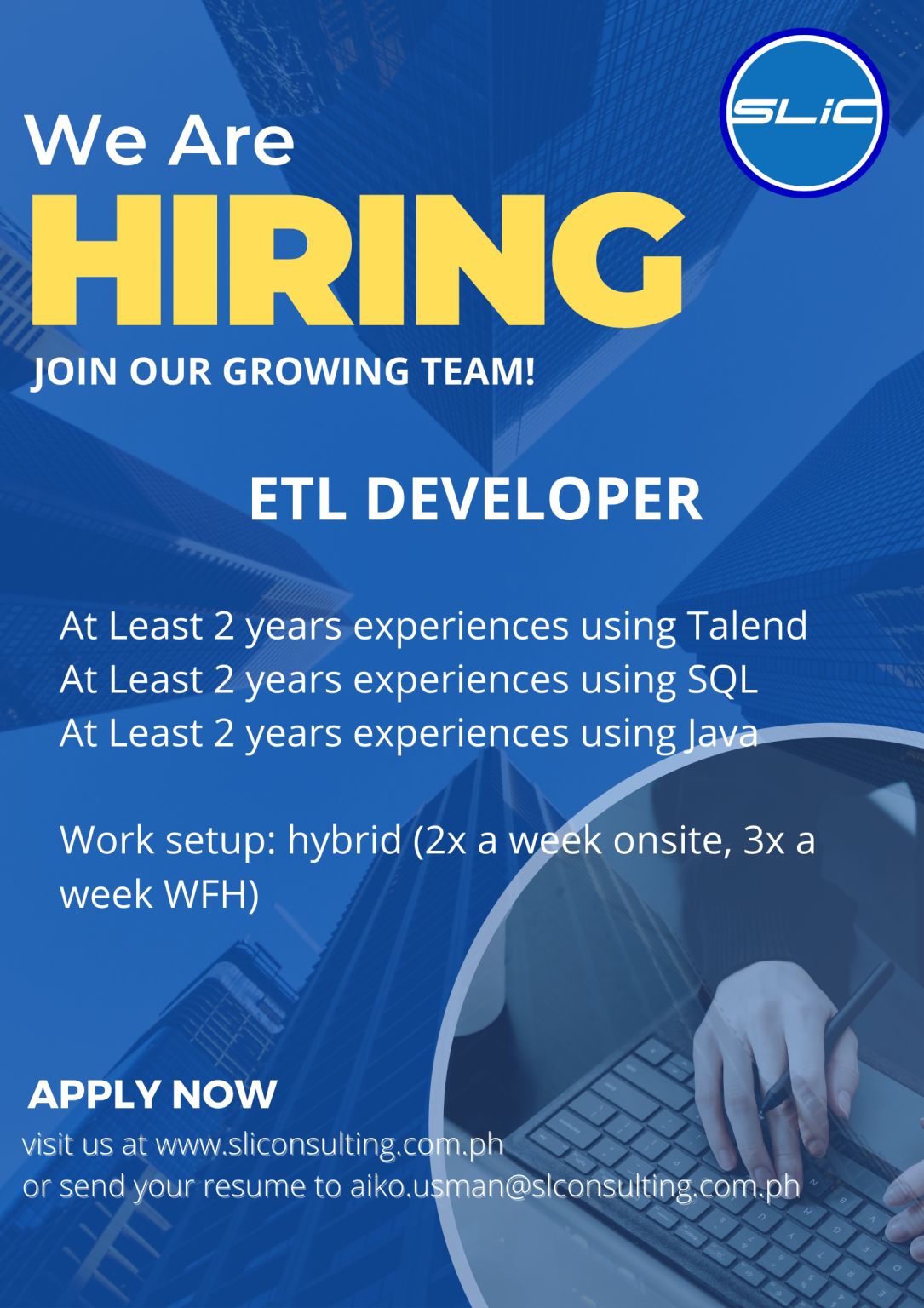 Aiko U. on LinkedIn: WE ARE STILL HIRING FOR ETL DEVELOPERS! Aiko U. on LinkedIn: WE ARE STILL HIRING FOR ETL DEVELOPERS!