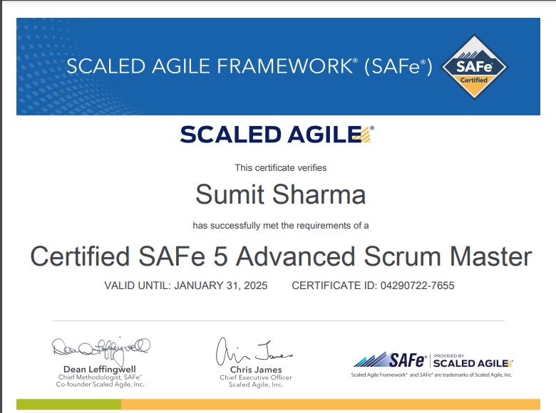 Sumit Sharma on LinkedIn: Certified SAFe 5 Advanced Scrum Master Sumit Sharma on LinkedIn: Certified SAFe 5 Advanced Scrum Master