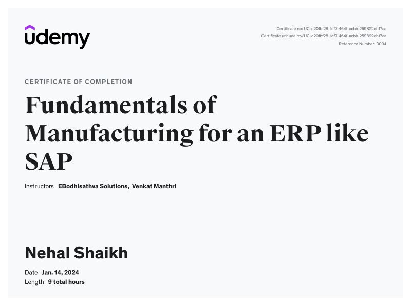 I earned a new certification: Manufacturing for SAP | Nehal Shaikh 🇮🇳 ... I earned a new certification: Manufacturing for SAP | Nehal Shaikh 🇮🇳 ...