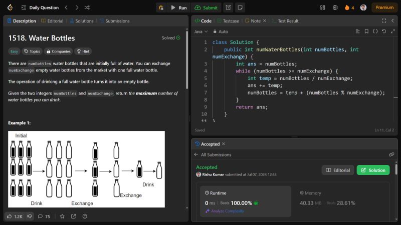 LeetCode: Solved Water Bottles Problem | Rishu Kumar posted on the ... LeetCode: Solved Water Bottles Problem | Rishu Kumar posted on the ...