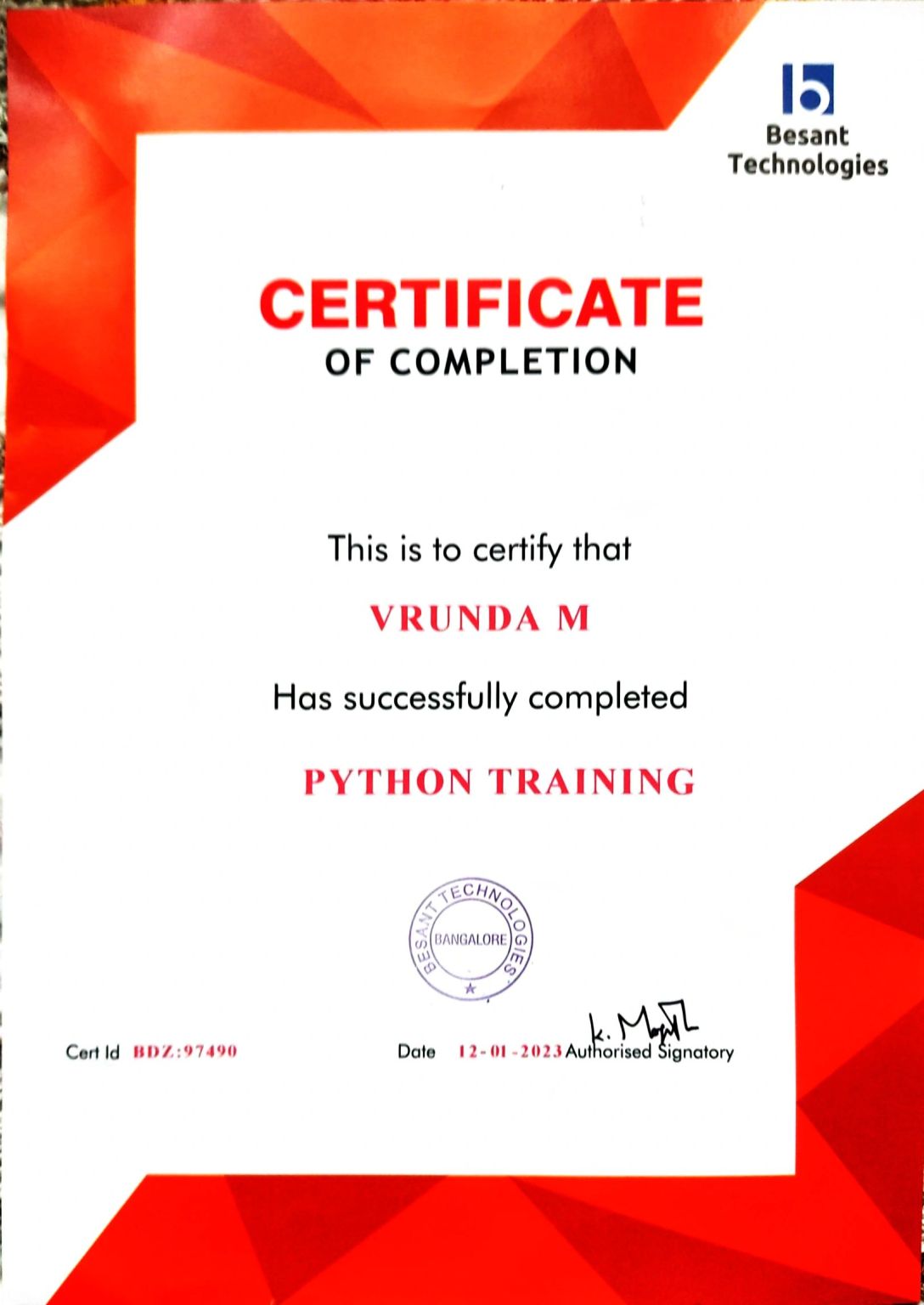 Vrunda Manjunath on LinkedIn: #python #certification # ... Vrunda Manjunath on LinkedIn: #python #certification # ...