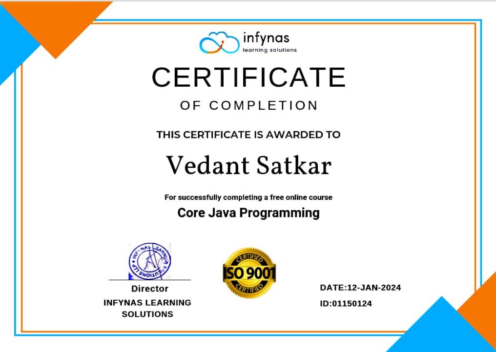 Vedant Satkar on LinkedIn: #javaprogramming #certificateachievement # ... Vedant Satkar on LinkedIn: #javaprogramming #certificateachievement # ...