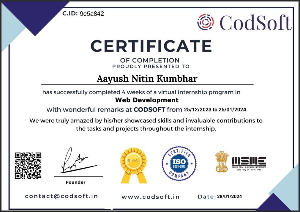 Finished a web development internship at Codsoft | Aayush Kumbhar ... Finished a web development internship at Codsoft | Aayush Kumbhar ...