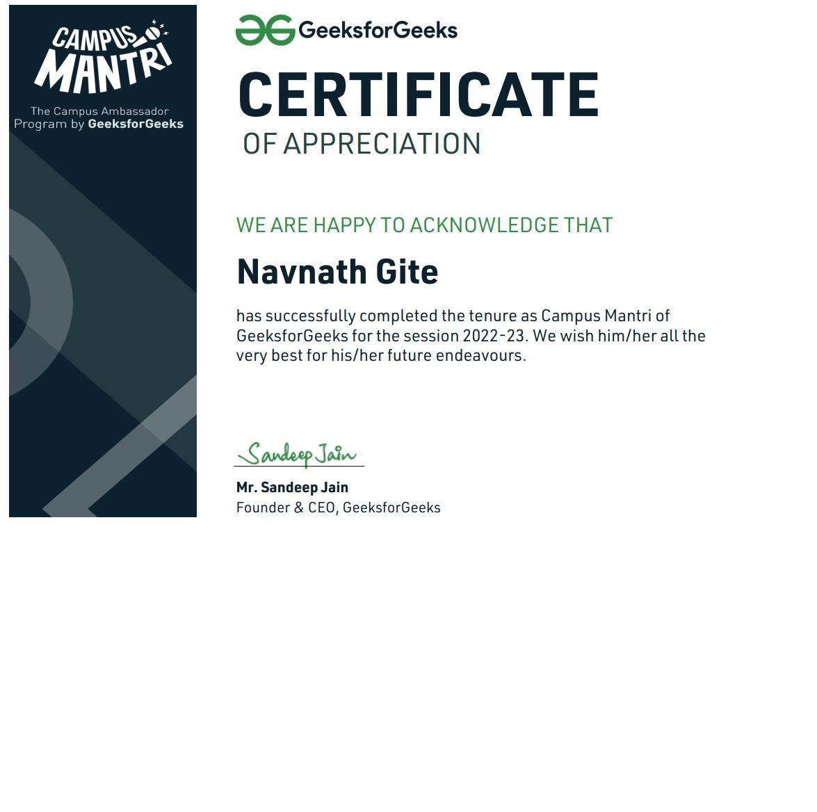 Navnath Gite on LinkedIn: #tech #brand #gfg #brand #ambassador Navnath Gite on LinkedIn: #tech #brand #gfg #brand #ambassador