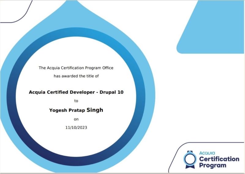 Yogesh Pratap Singh on LinkedIn: Acquia Certified Developer-Drupal 10 Yogesh Pratap Singh on LinkedIn: Acquia Certified Developer-Drupal 10