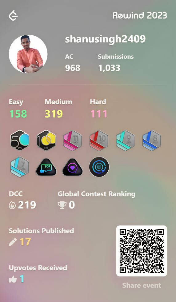 Shanukumar Singh on LinkedIn: 🚀 Reflecting on My 2023 LeetCode Journey ... Shanukumar Singh on LinkedIn: 🚀 Reflecting on My 2023 LeetCode Journey ...