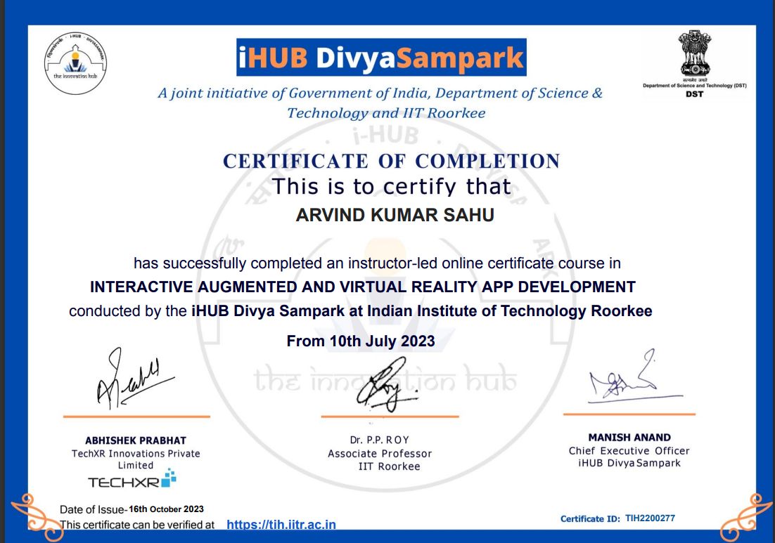 IIT ROORKEE IHUB DIVYASAMPARK INTERACTIVE AUGMENTED REALITY AND VIRTUAL ... IIT ROORKEE IHUB DIVYASAMPARK INTERACTIVE AUGMENTED REALITY AND VIRTUAL ...