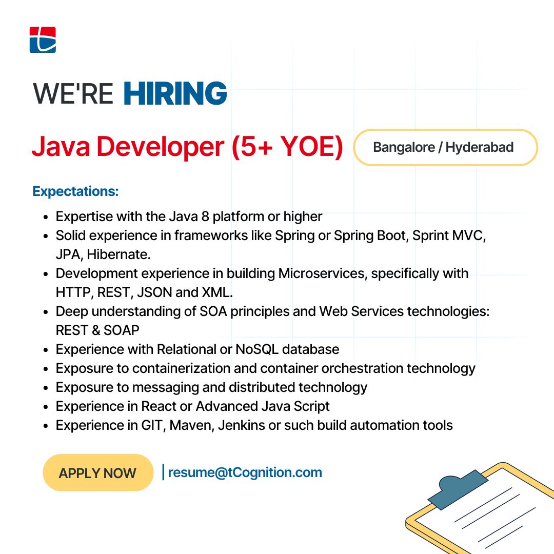 tCognition on LinkedIn: #java_developer #hiringnow #javadeveloper # ... tCognition on LinkedIn: #java_developer #hiringnow #javadeveloper # ...
