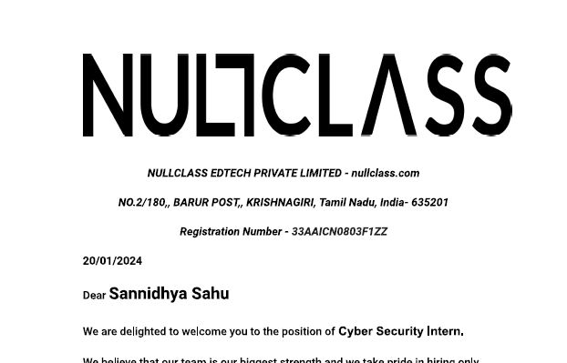 Sannidhya Sahu on LinkedIn: #cybersecurity #internshipjourney Sannidhya Sahu on LinkedIn: #cybersecurity #internshipjourney