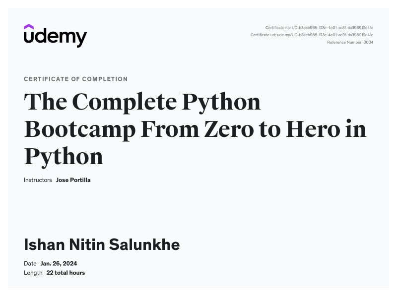 Completed Python Zero to Hero Bootcamp | Ishan Salunkhe posted on the ... Completed Python Zero to Hero Bootcamp | Ishan Salunkhe posted on the ...