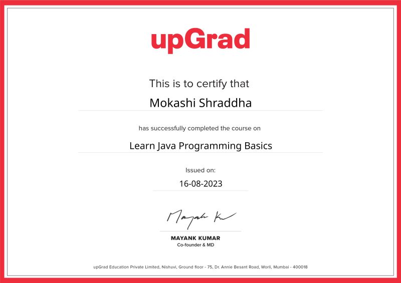 Shraddha Mokashi on LinkedIn: #javacoursecompleted #codingjourney Shraddha Mokashi on LinkedIn: #javacoursecompleted #codingjourney
