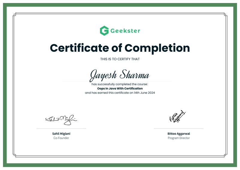Earned a Java certificate from Geekster! | Jayesh Sharma posted on the ... Earned a Java certificate from Geekster! | Jayesh Sharma posted on the ...