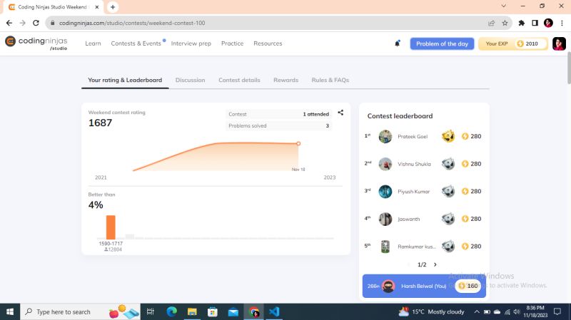 Ranked 266th in Coding Ninja Weekly Contest | Harsh Belwal posted on ... Ranked 266th in Coding Ninja Weekly Contest | Harsh Belwal posted on ...