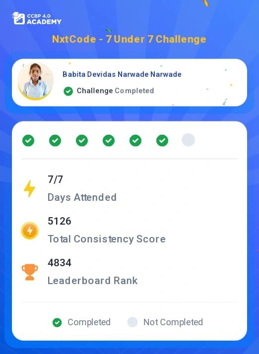 Babita Narwade on LinkedIn: Coding Challenge Accepted ⭐️ Babita Narwade on LinkedIn: Coding Challenge Accepted ⭐️