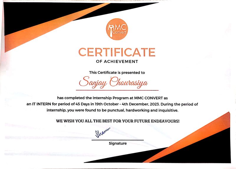 Sanjay Chourasiya on LinkedIn: #juniordeveloper #internshipcomplete # ... Sanjay Chourasiya on LinkedIn: #juniordeveloper #internshipcomplete # ...