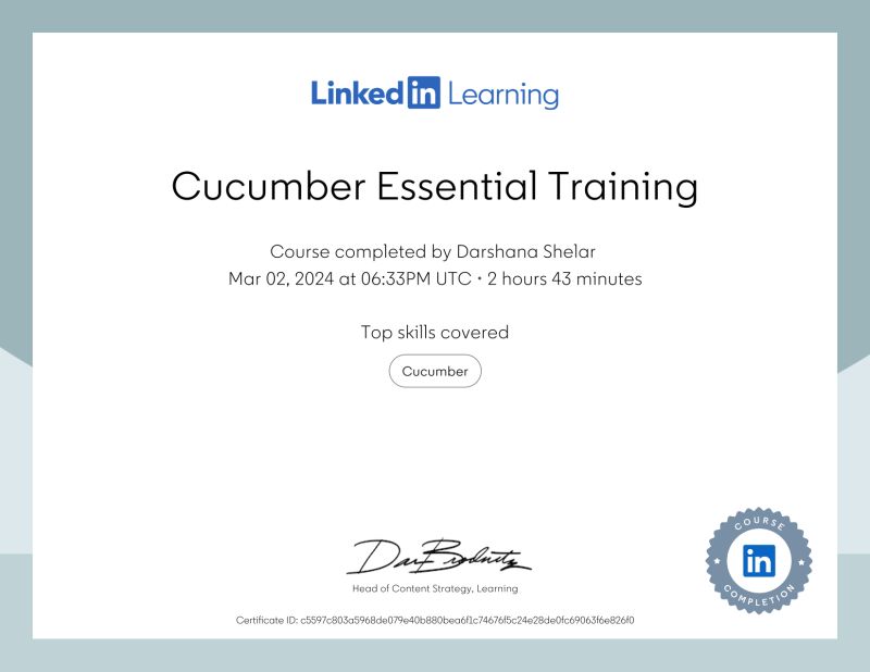 Darshana Shelar on LinkedIn: Certificate of Completion Darshana Shelar on LinkedIn: Certificate of Completion