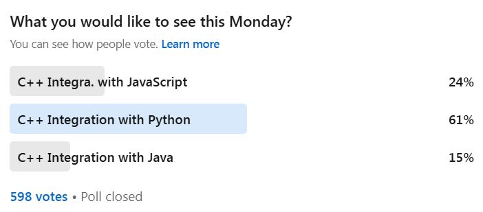 Herik Lima on LinkedIn: And the winner is: C++ Integration with Python ... Herik Lima on LinkedIn: And the winner is: C++ Integration with Python ...