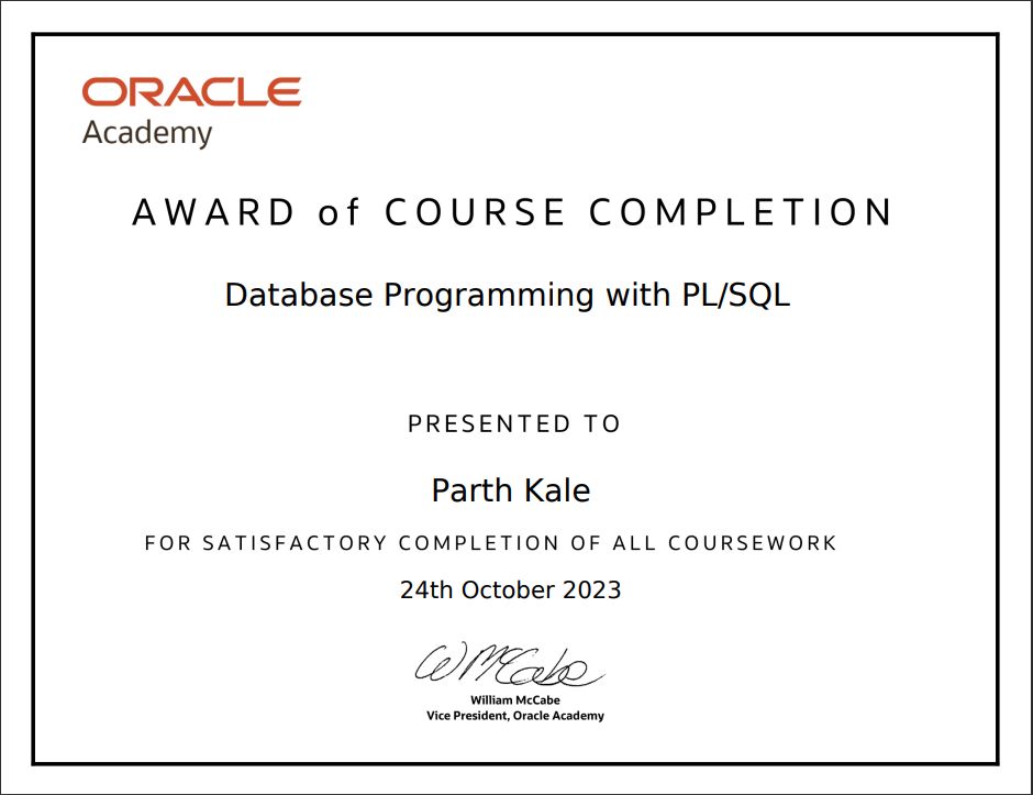 Parth Kale on LinkedIn: #connections #oracleacademy #plsqlcertification ... Parth Kale on LinkedIn: #connections #oracleacademy #plsqlcertification ...