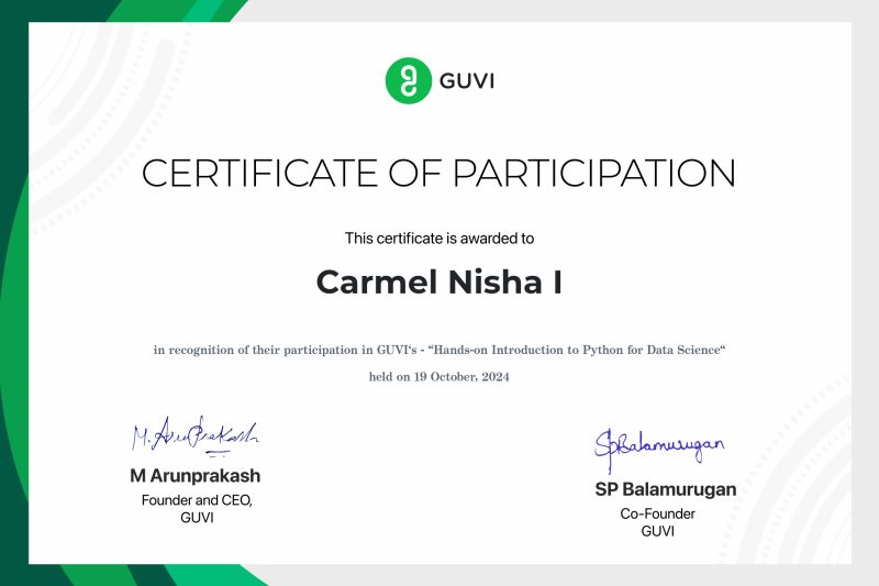 Carmel Nisha on LinkedIn: #python #datascience #guvi #learningjourney # ... Carmel Nisha on LinkedIn: #python #datascience #guvi #learningjourney # ...
